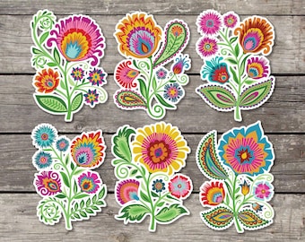 Polish Folk Art Sticker Sheet. Wycinanki Paper Cut Style Flowers. Folk ...