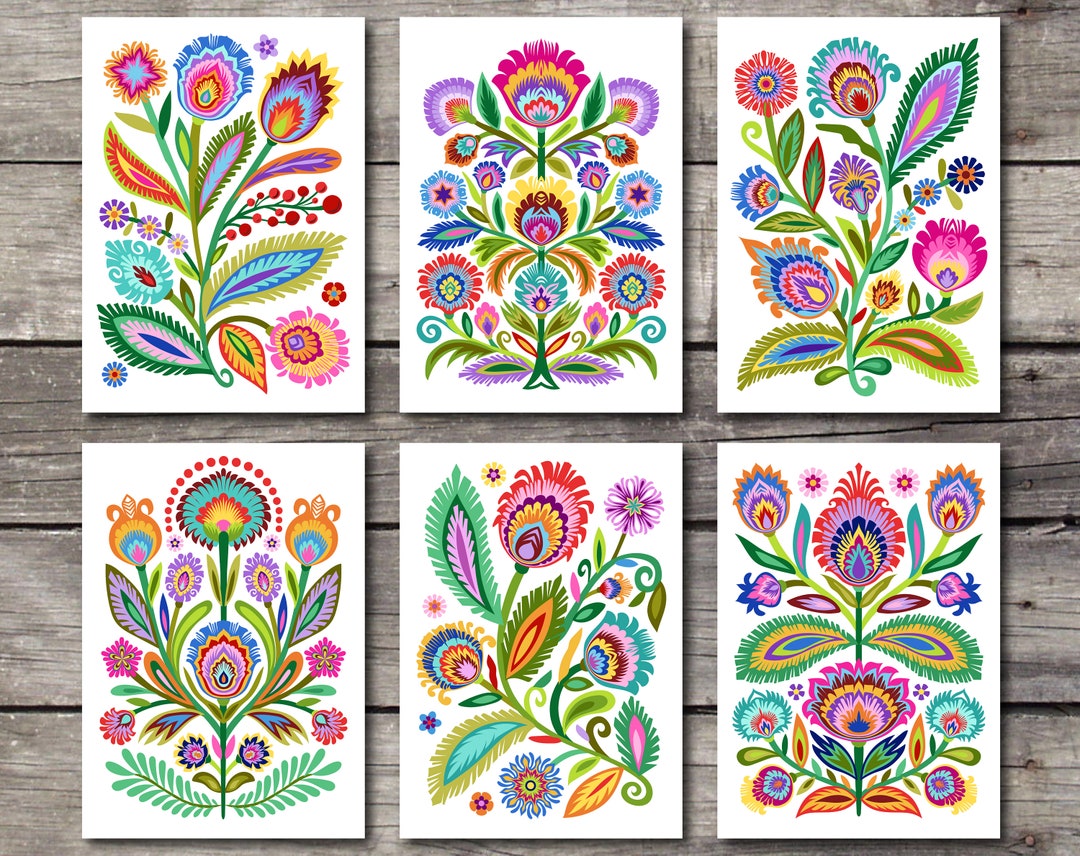 Polish Folk Art Cards. Set of 6 Blank Greeting Cards. Wycinanki Paper ...