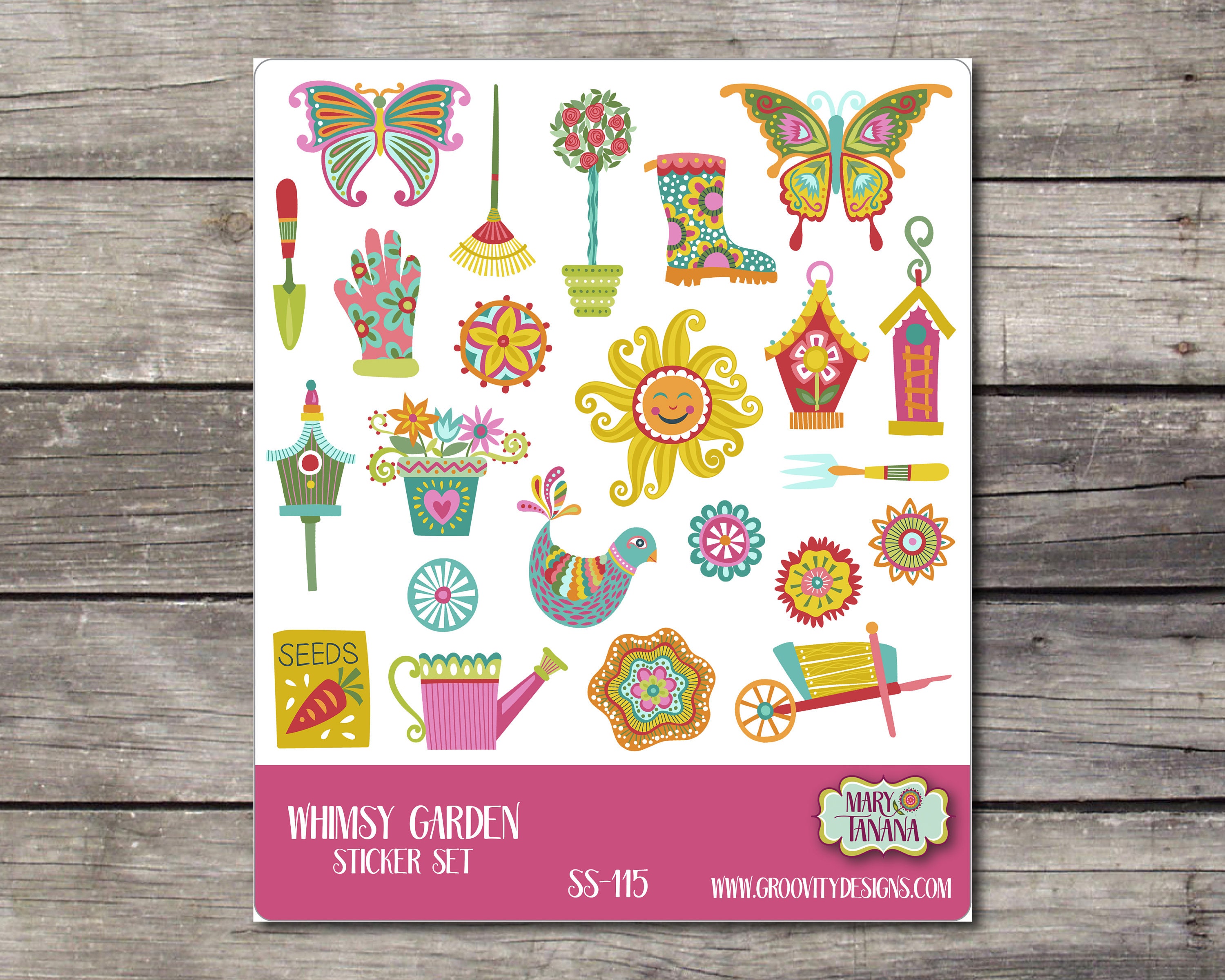 Fun Garden Theme Stickers. Retro Folk Style Sheet. Gardening Stickers ...