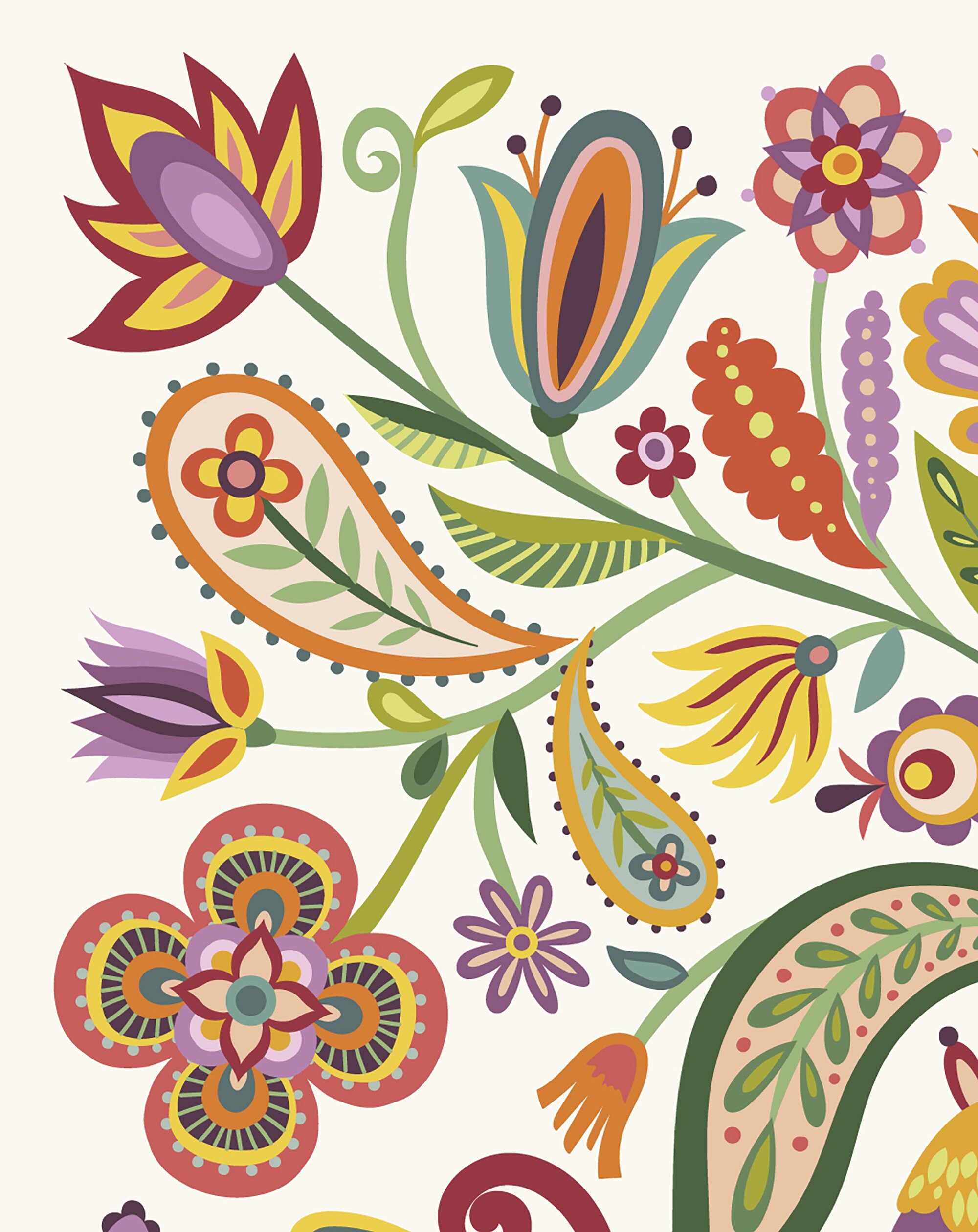 Folk Art Rooster Print Folky Style Flower Gift With Hearts Floral ...