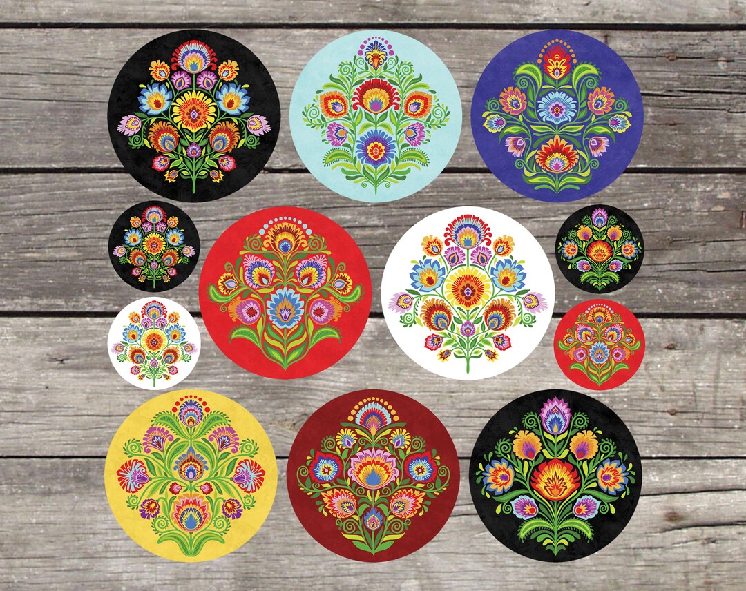 Polish Folk Art Sticker Sheet. Wycinanki Paper Cut Style Flowers. Folk ...