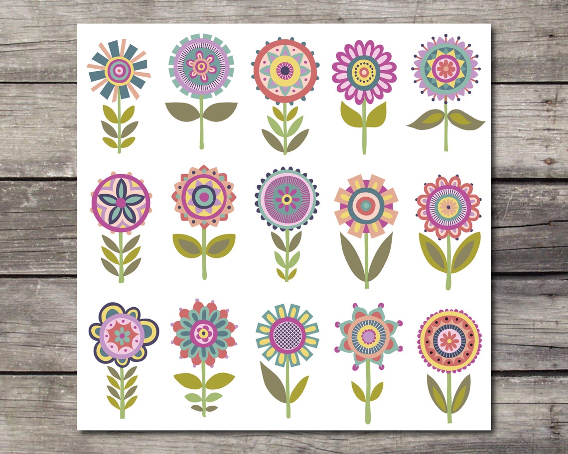 Cute Folk Flower Stickers. Floral Sticker Sheet. Sweet | Etsy