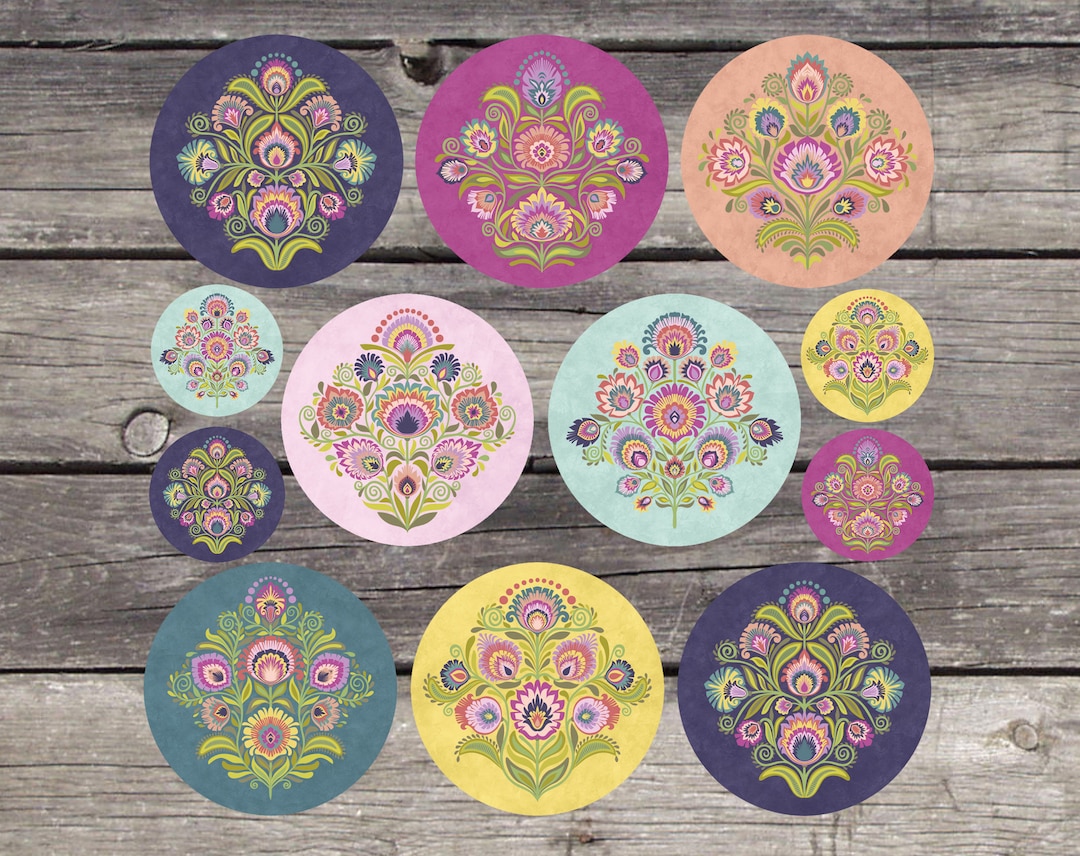 Polish Folk Art Sticker Sheet. Wycinanki Paper Cut Style Flowers. Folk ...