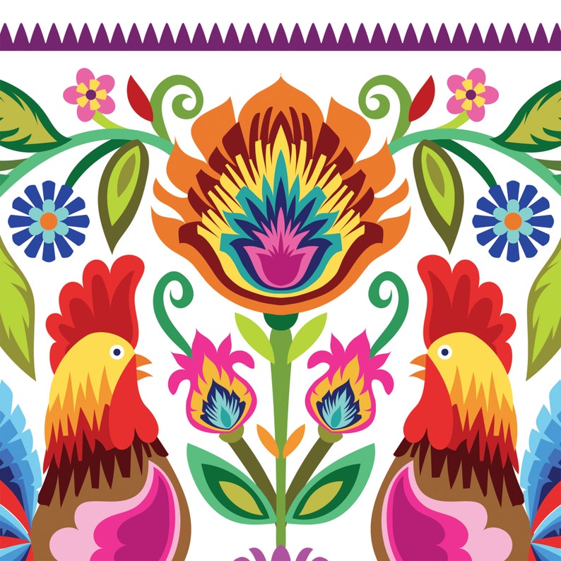 Polish Folk Art Rooster Chicken Print. Colorful Wycinanki | Etsy