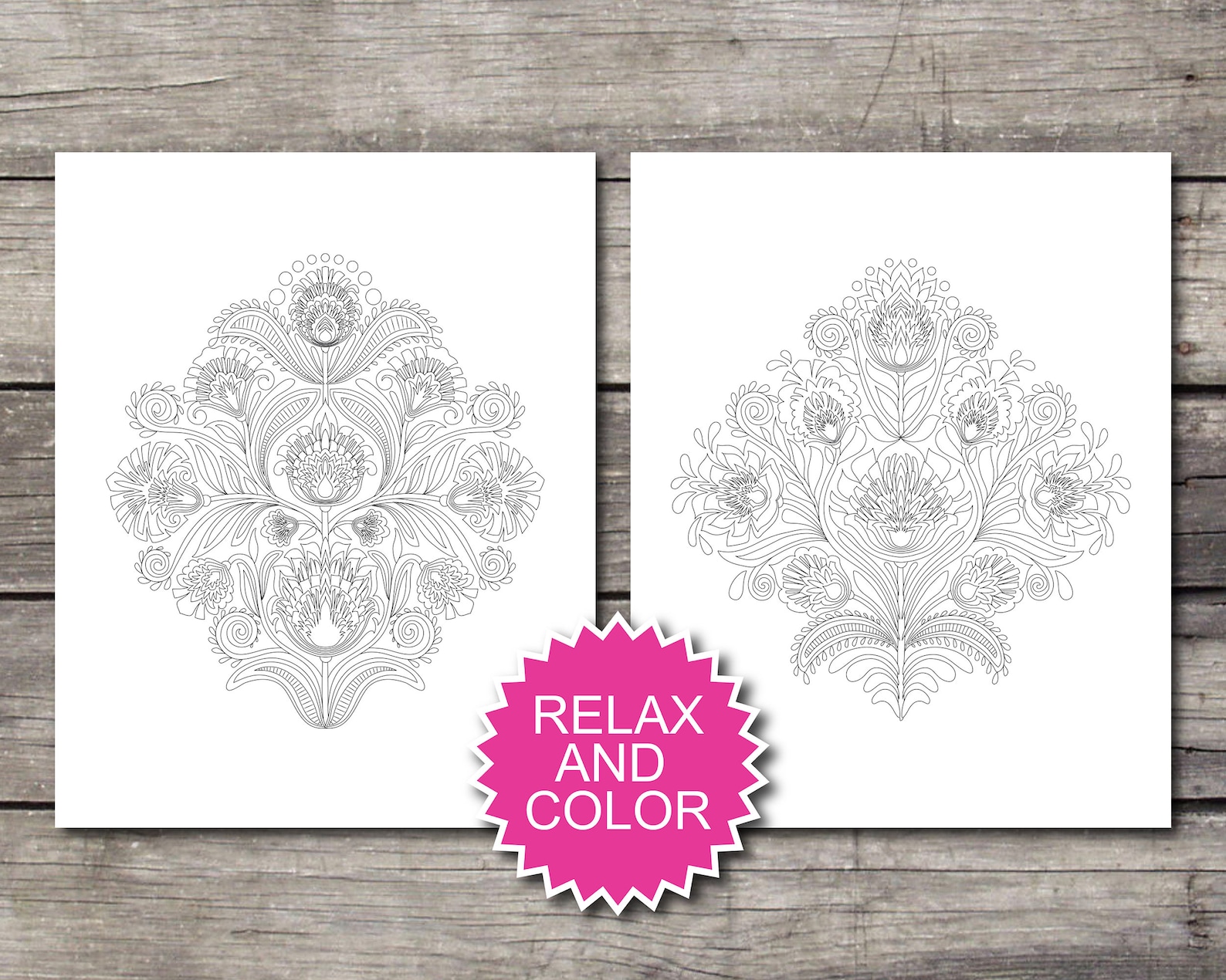 Polish Folk Art Floral Coloring 8 Different Pages Wycinanki Digital ...