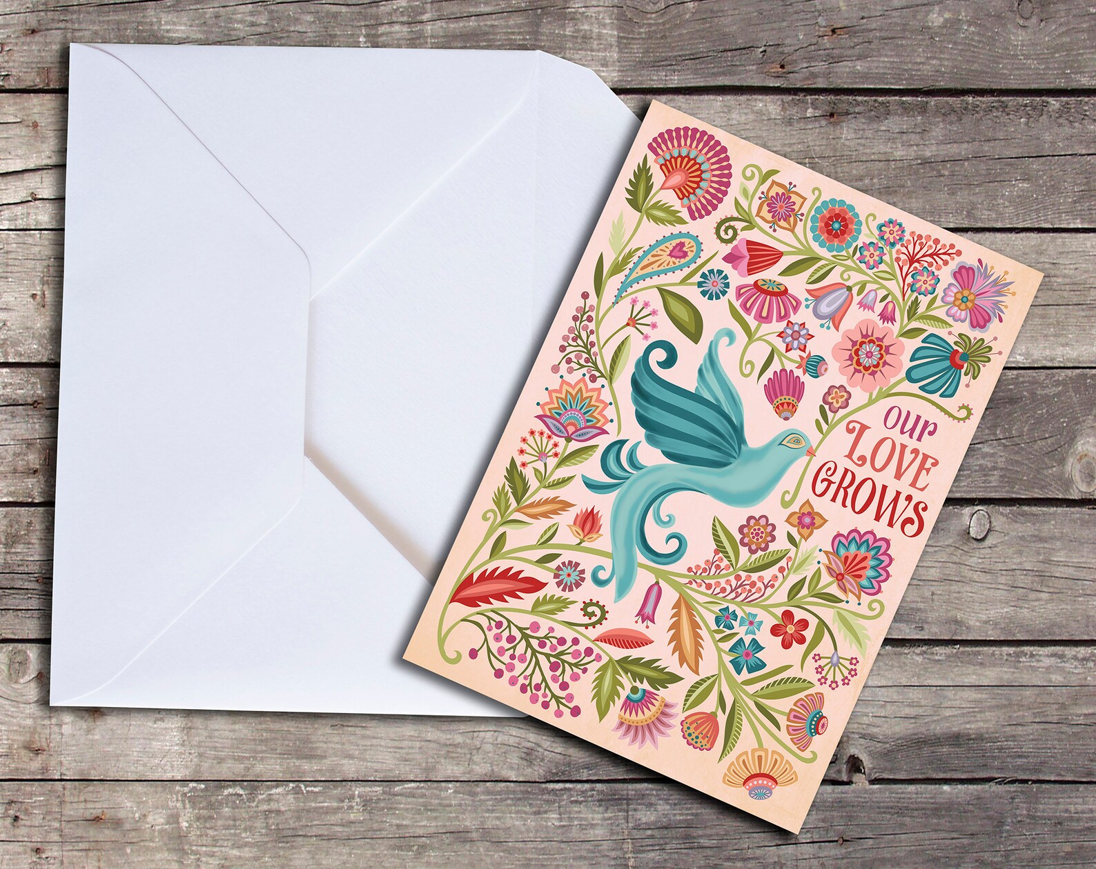 Floral Blank Note Card Our Love Grows With Dove and Pretty - Etsy