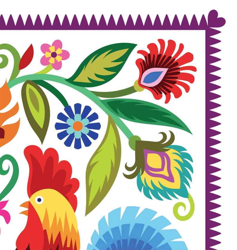 Polish Folk Art Rooster Chicken Print. Colorful Wycinanki | Etsy