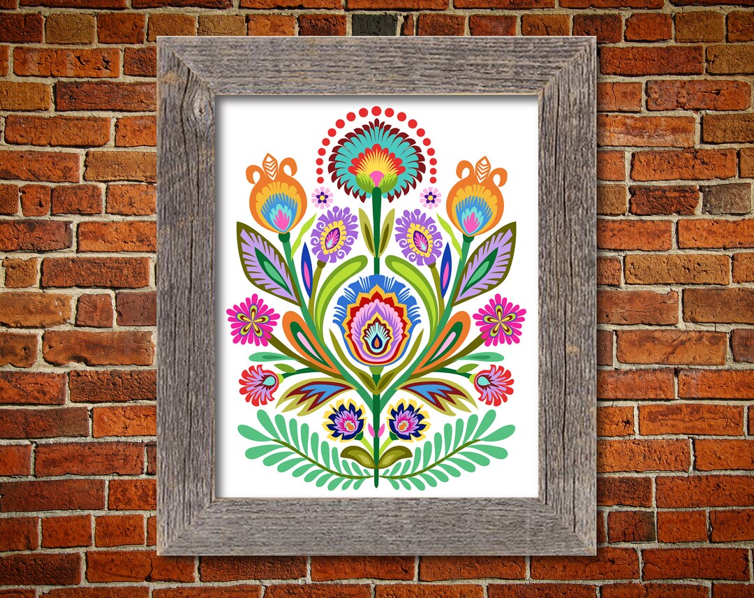 Polish Folk Art Flowers. Floral Wycinanki Botanical Folk Art Print. 5 X ...