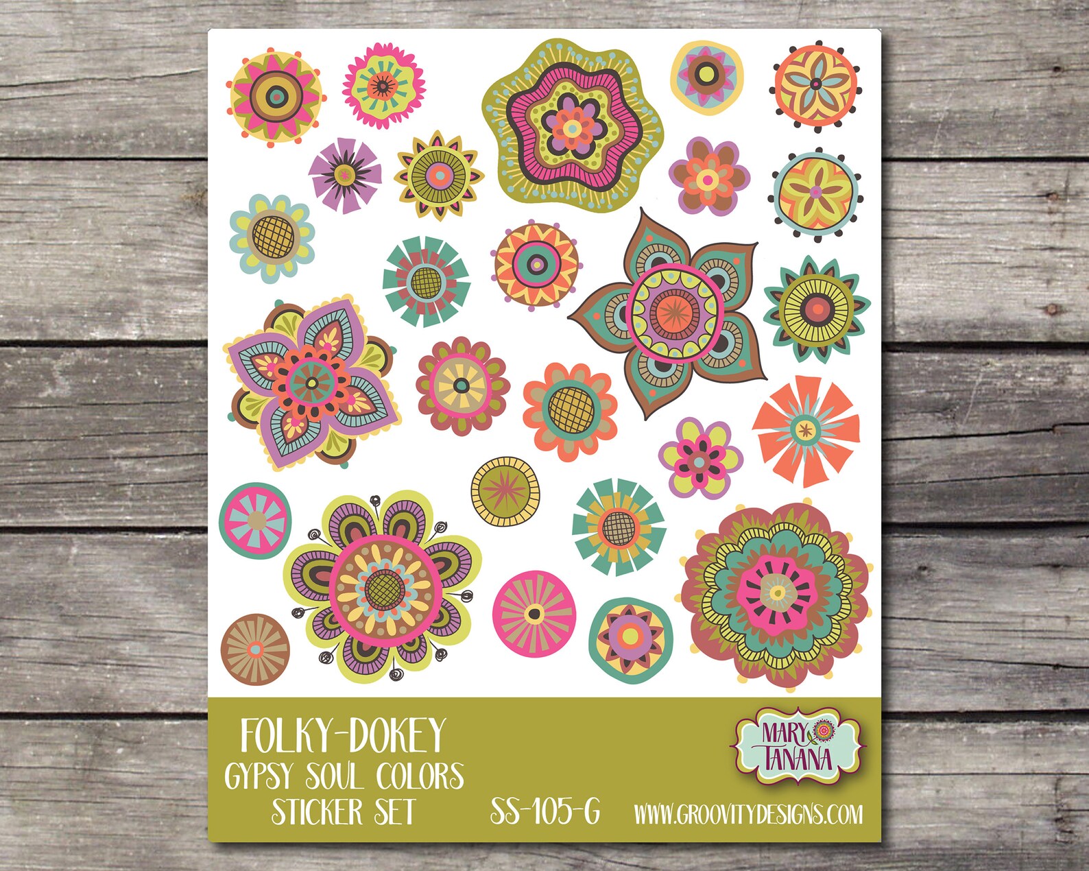 Groovy Folk Flower Stickers Choice of Matte or Gloss Eight Different ...