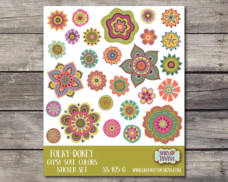 Groovy Folk Flower Stickers Choice of Matte or Gloss Eight - Etsy