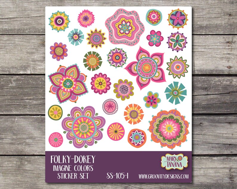 Groovy Folk Flower Stickers Choice of Matte or Gloss Eight Different ...