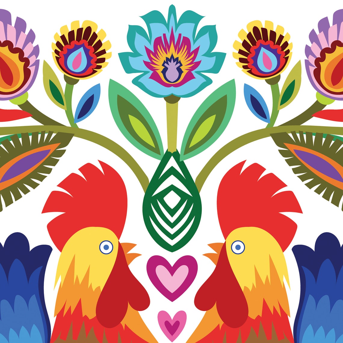 Polish Folk Art Rooster Print. Colorful Wycinanki Style Flower - Etsy