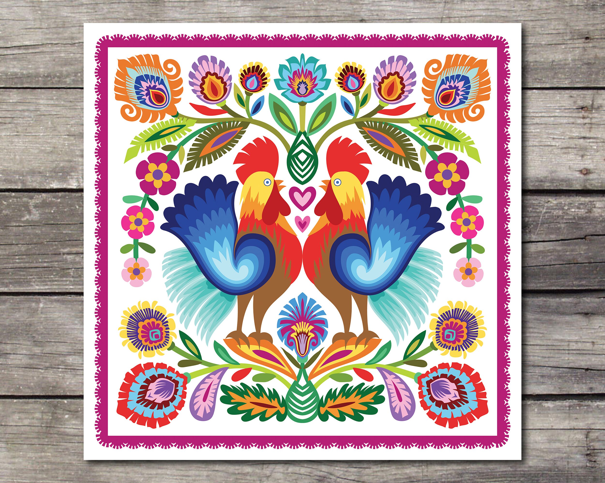 Polish Folk Art Rooster Print. Colorful Wycinanki Style Flower | Etsy