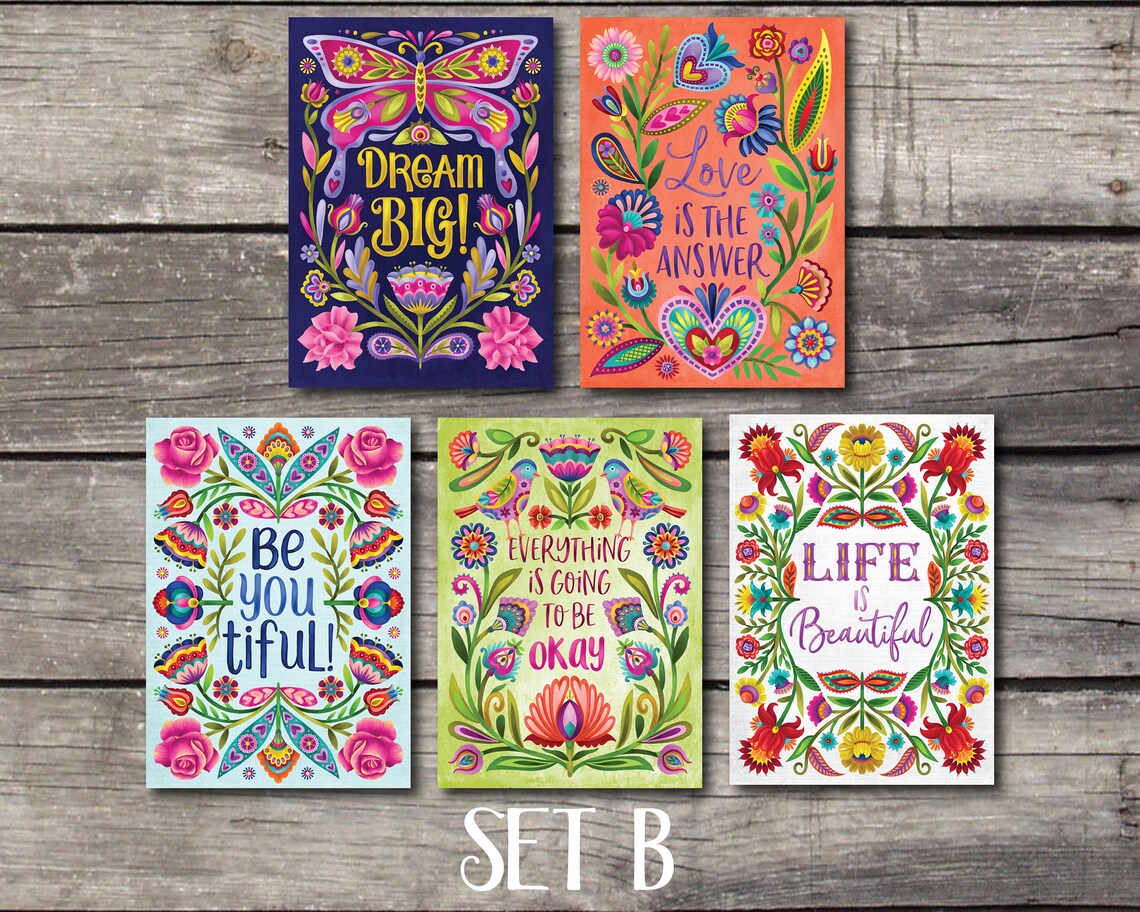 Inspirational Post Cards Hand Lettered With Positive Quotes. Set of 5 ...