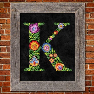 Polish Folk Art Wycinanki Flower Papercut Style Letter K Floral ...
