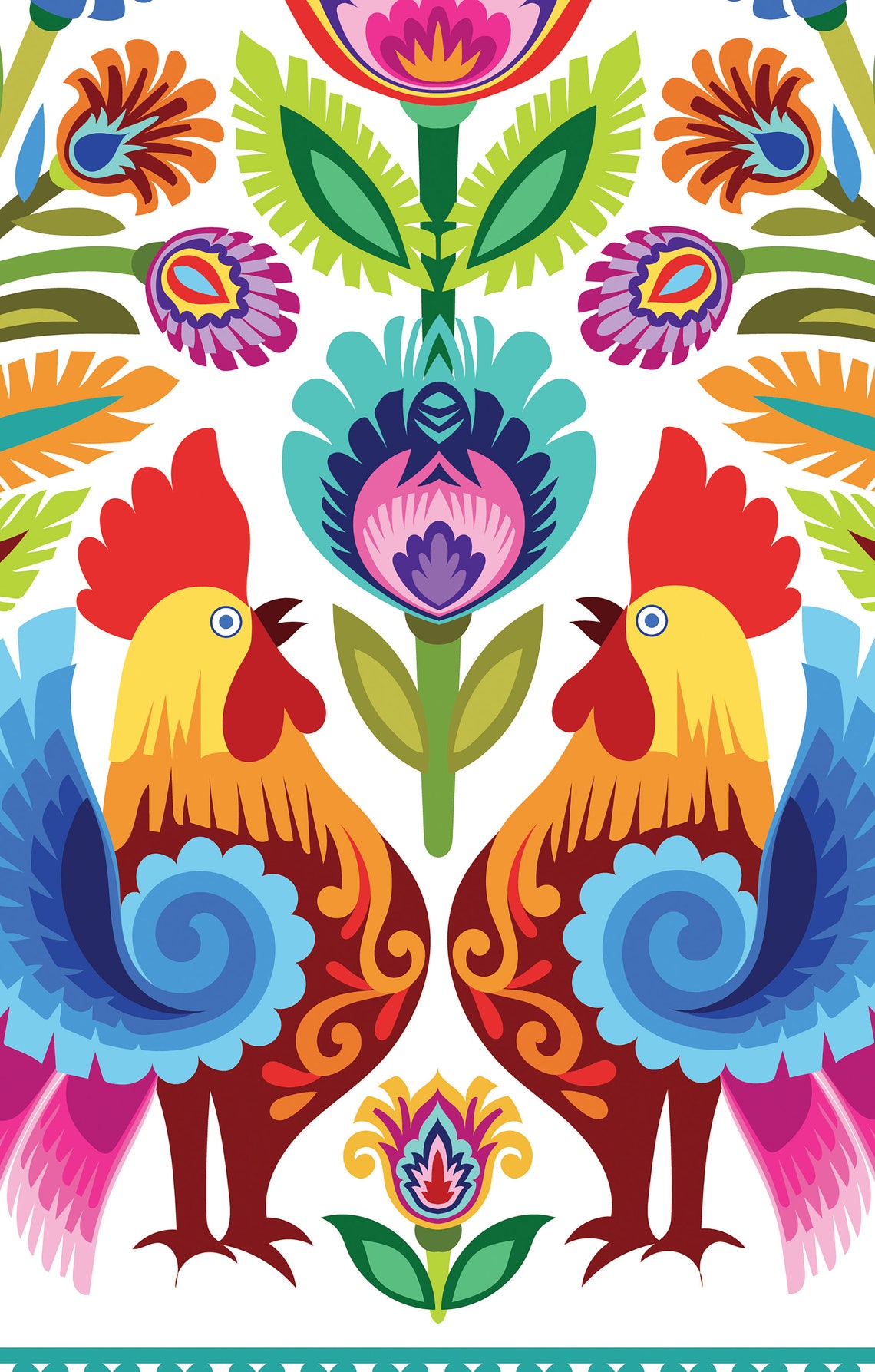 Polish Folk Art Rooster Print. Colorful Wycinanki Style Floral Art ...