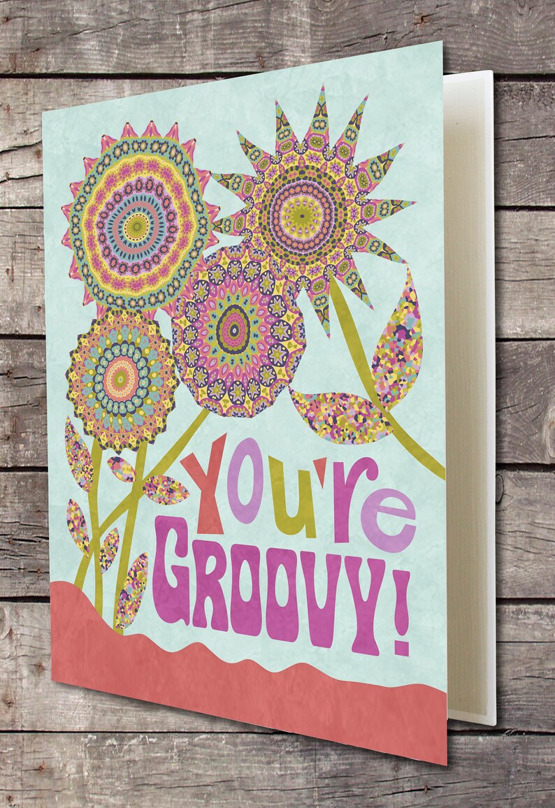 You're Groovy Greeting Card Happy Floral Hippie Art - Etsy