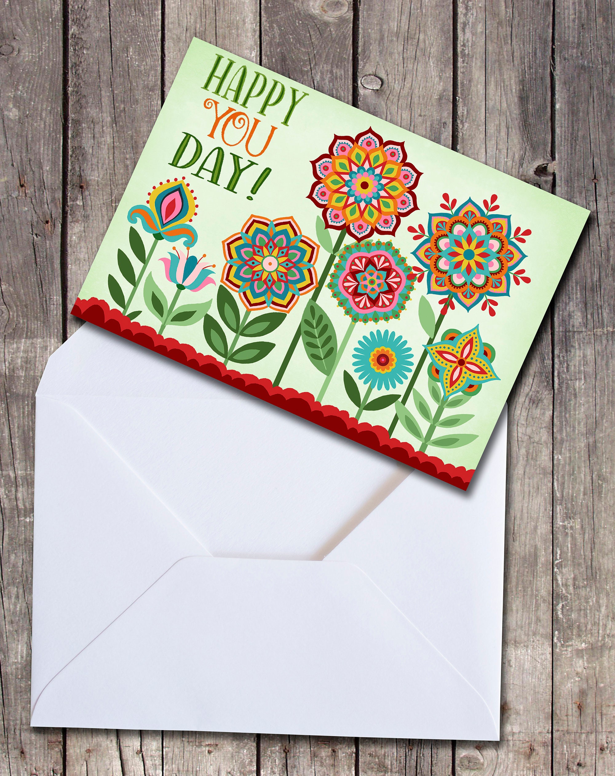 Flowery Happy YOU Day Greeting Card Happy Mandala and Floral | Etsy