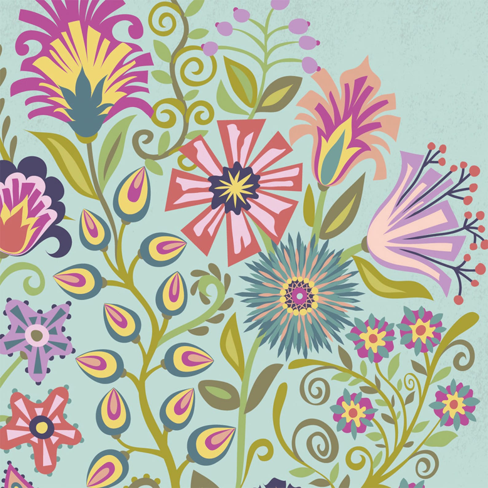 Floral Botanical Folk Art Print Wycinanki Flower Papercut Style Spring ...