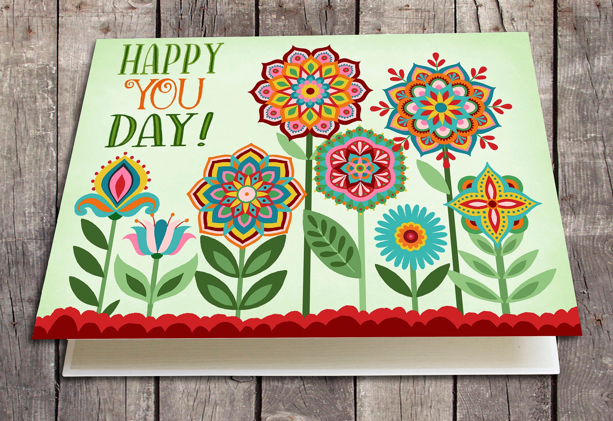 Flowery Happy YOU Day Greeting Card Happy Mandala and Floral | Etsy