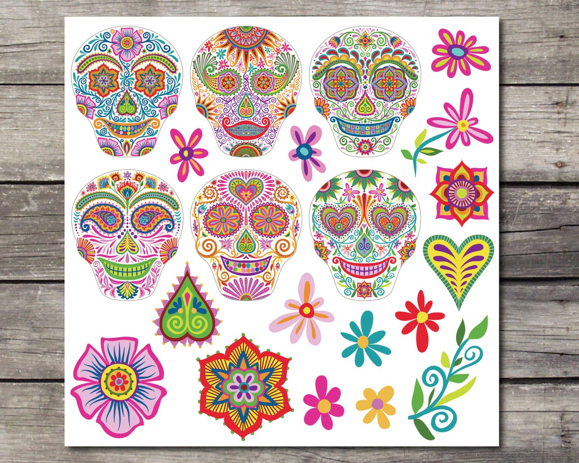 Sugar Skull Sticker Sheets Set of 2 Dia de los Muertos Day of | Etsy