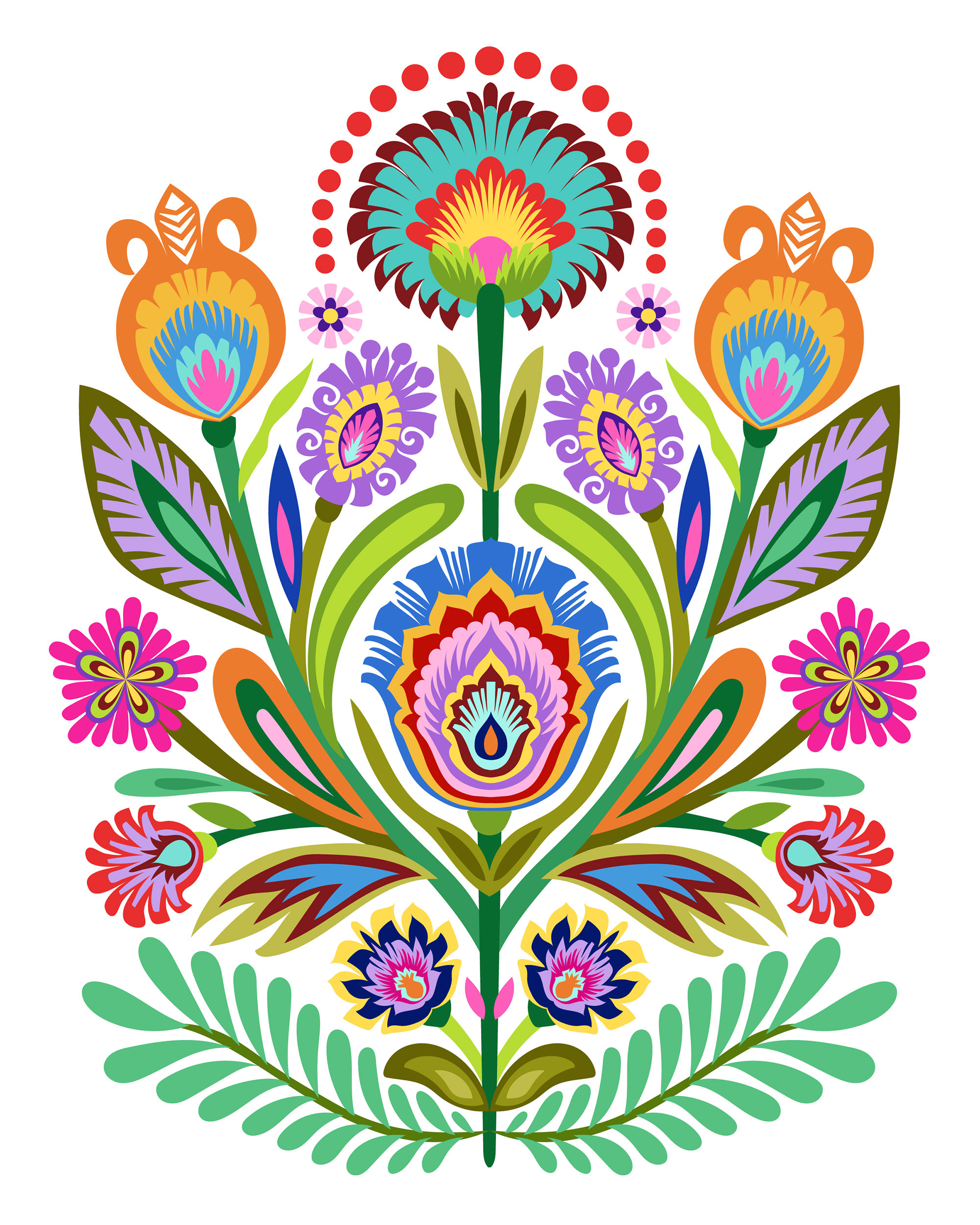 Polish Folk Art Flowers. Floral Wycinanki Botanical Folk Art | Etsy