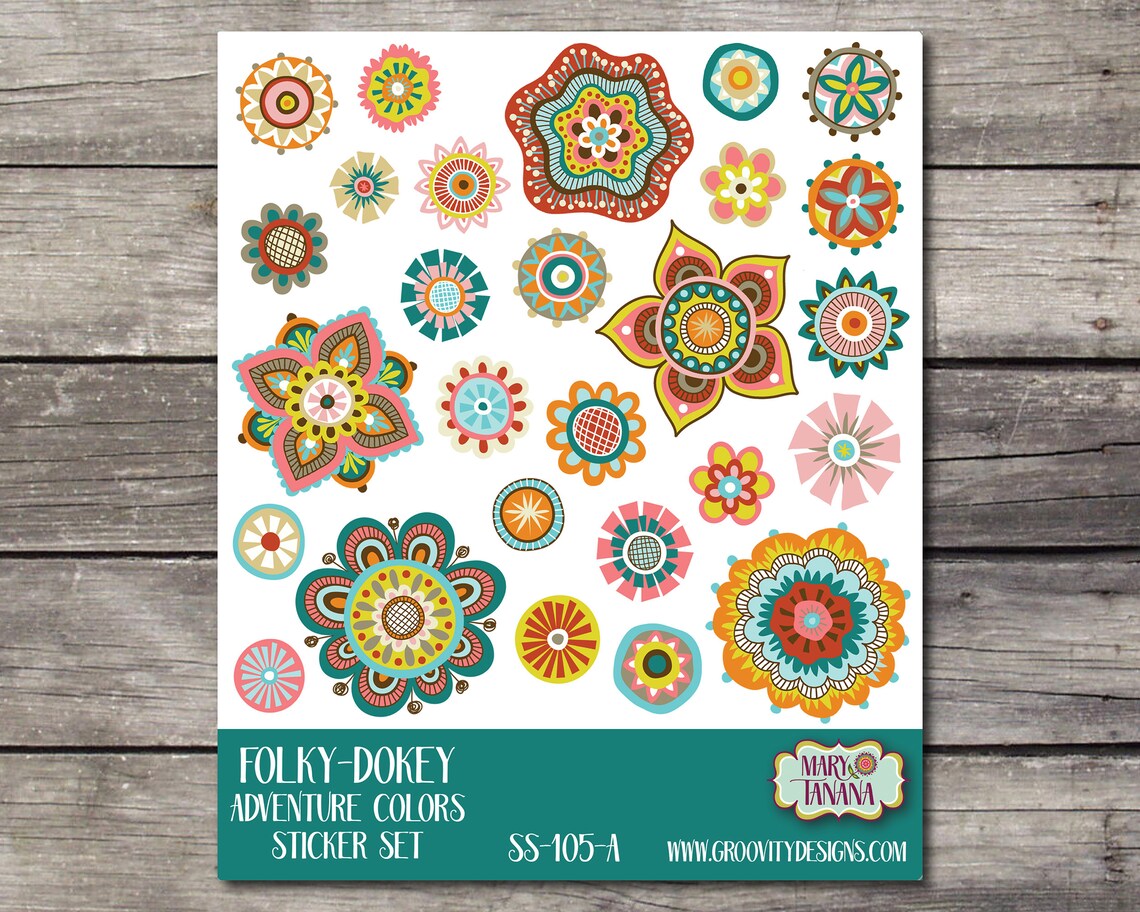 Groovy Folk Flower Stickers Choice of Matte or Gloss Eight Different ...