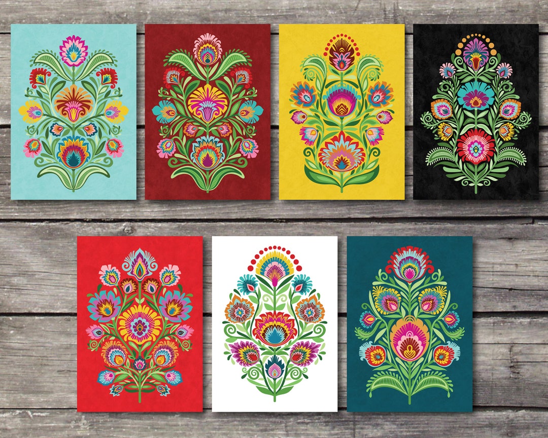 Wycinanki Blank Note Cards Traditional Polish Design Bright Floral Set ...