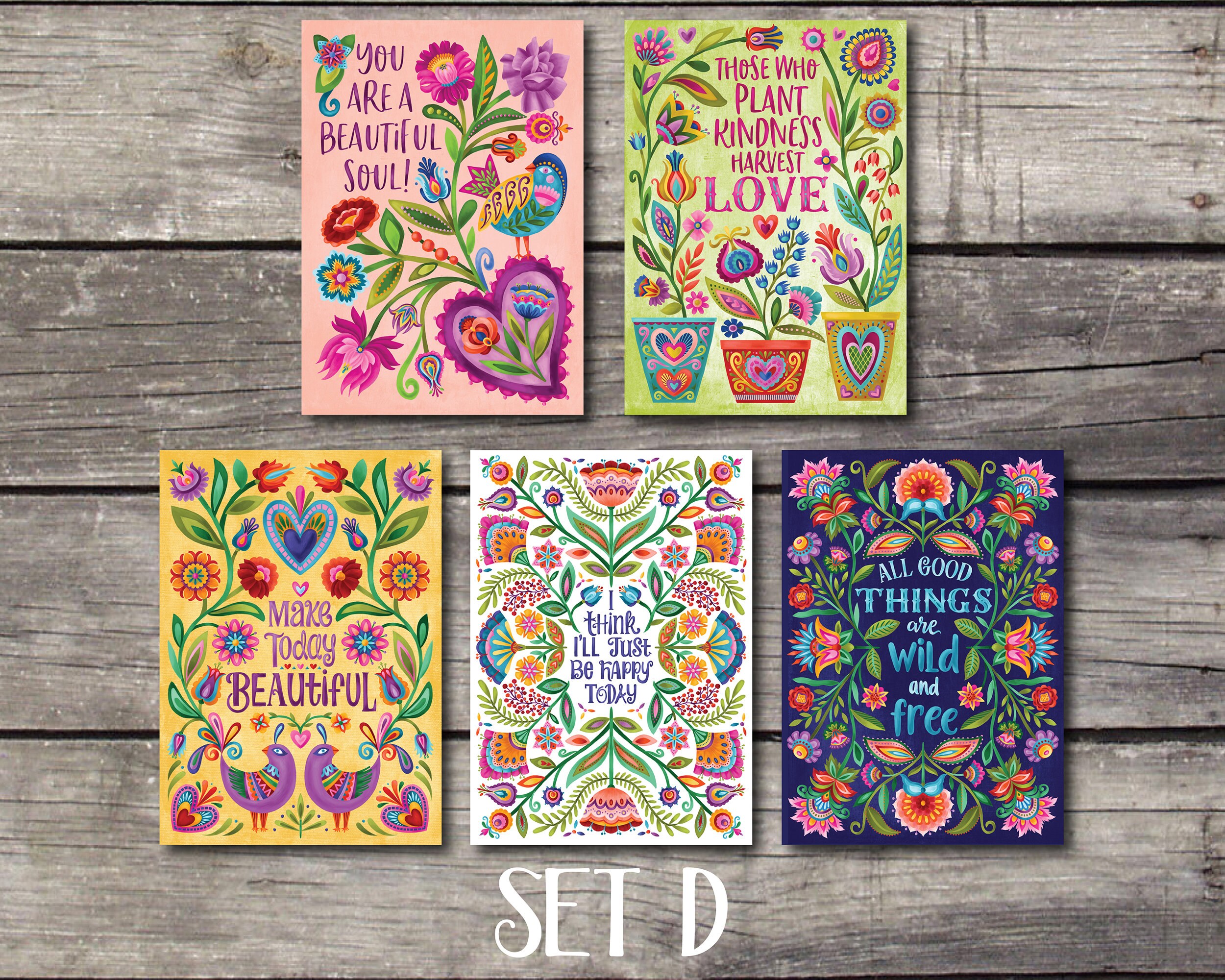 Inspirational Post Cards Hand Lettered With Positive Quotes. Set of 5 ...