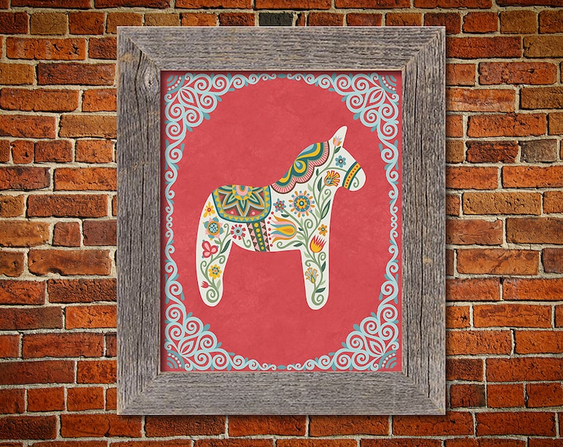 Swedish Dala Horse Folk Art. Floral Wycinanki Style. Dalahost - Etsy