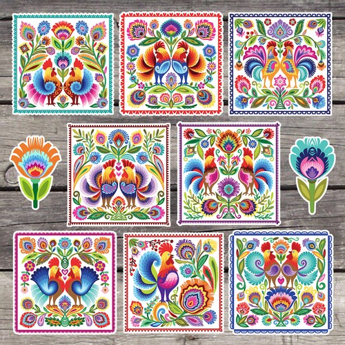 Polish Folk Art Sticker Sheet. Wycinanki Paper Cut Style - Etsy