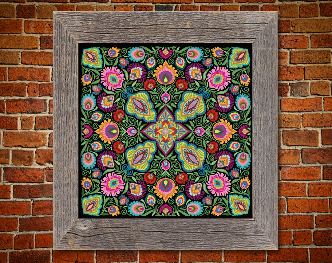 Old World Polish Folk Art Print. Colorful Wycinanki Kaleidoscope Style ...