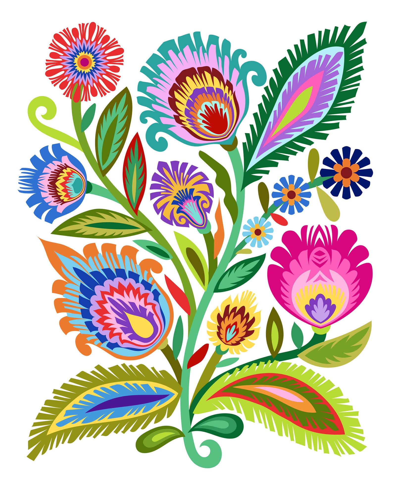 Polish Folk Art Flowers. Wycinanki Floral Botanical Folk Art Print. 5 X ...
