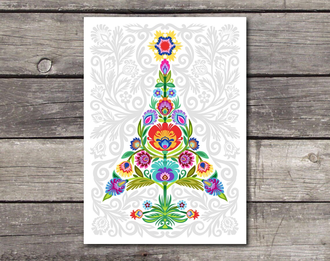 Polish Folk Art Holiday Card. Wycinanki Christmas Card. - Etsy