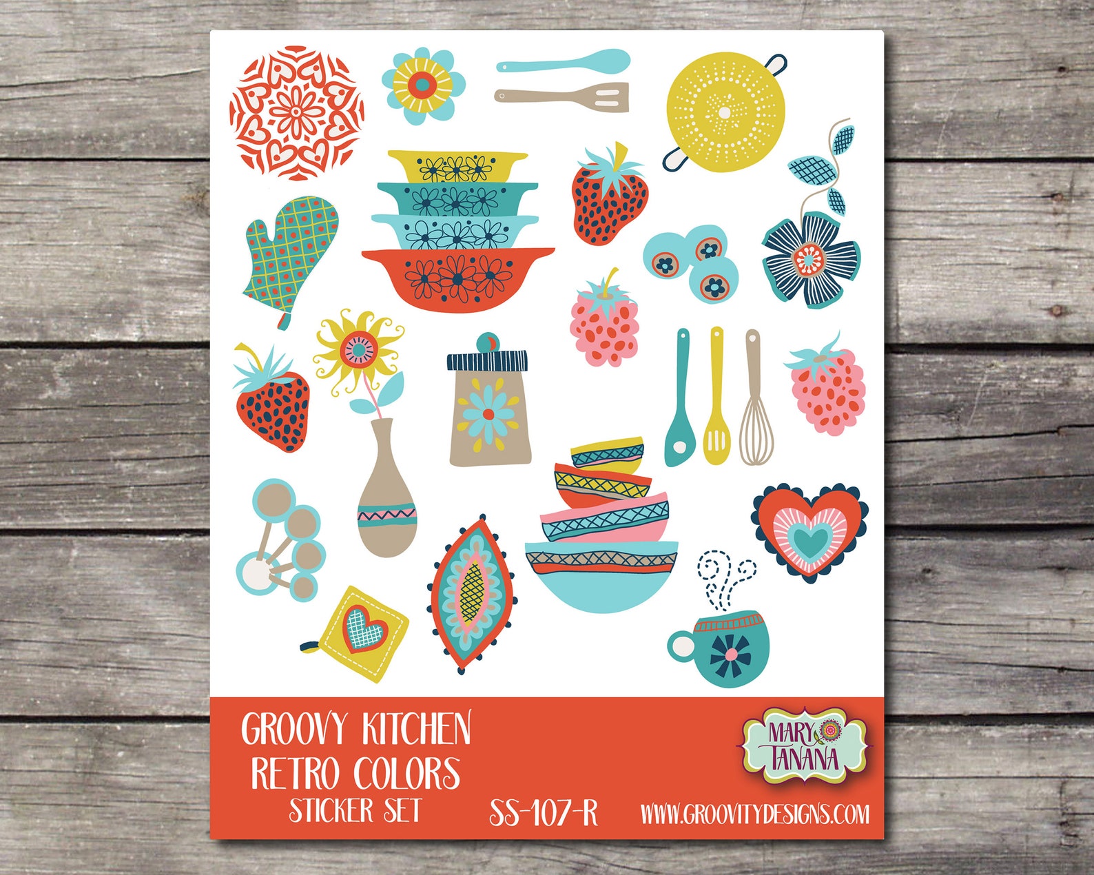 Groovy Kitchen Theme Stickers. Retro Folk Style Sheet. Kiss - Etsy
