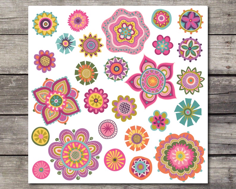 Groovy Folk Flower Stickers Choice of Matte or Gloss Eight - Etsy