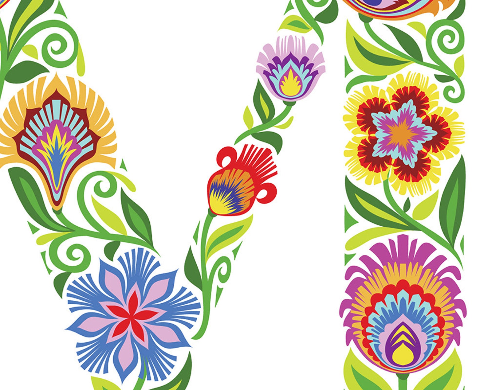 Polish Folk Art Floral Botanical Personalized Print in Wycinanki Flower ...
