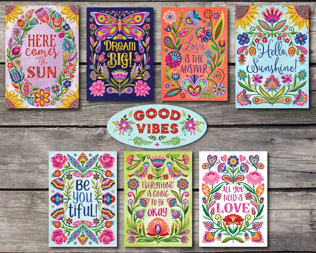 Inspirational Post Cards Hand Lettered With Positive Quotes. Set of 5 ...