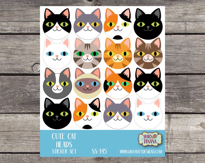 Cute Cat Face Stickers. Happy Kitties. Cute Colorful Cat Head - Etsy