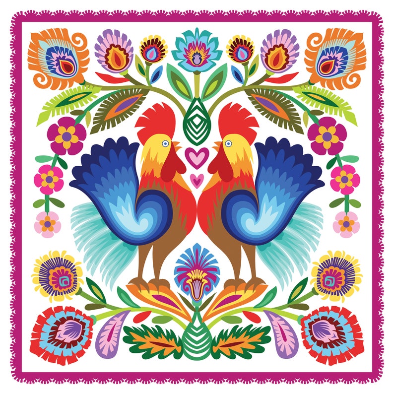 Polish Folk Art Rooster Print. Colorful Wycinanki Style Flower | Etsy