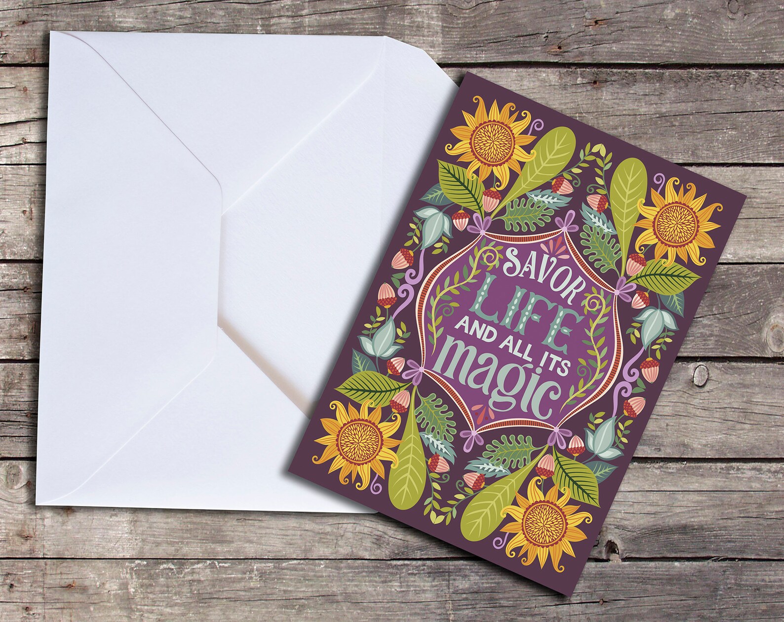 Floral Blank Note Card Savor Life and All Its Magic Pretty Sunflowers ...