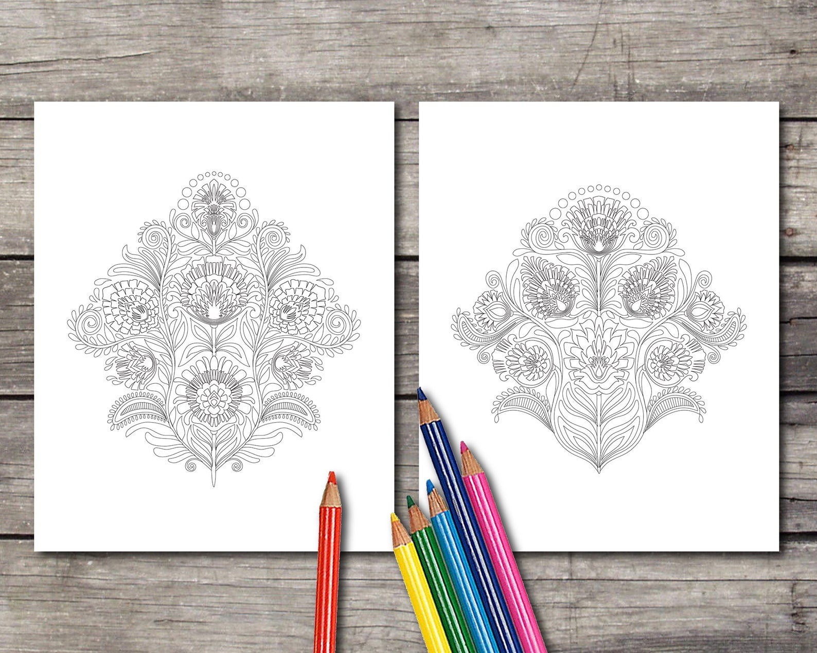 Polish Folk Art Floral Coloring 8 Different Pages Wycinanki Digital ...