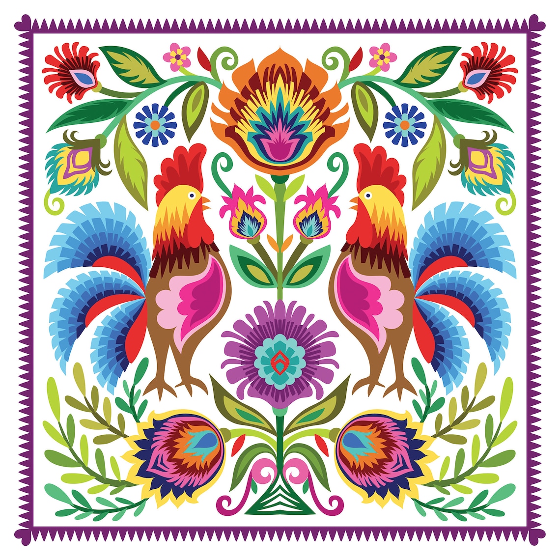 Polish Folk Art Rooster Chicken Print. Colorful Wycinanki - Etsy