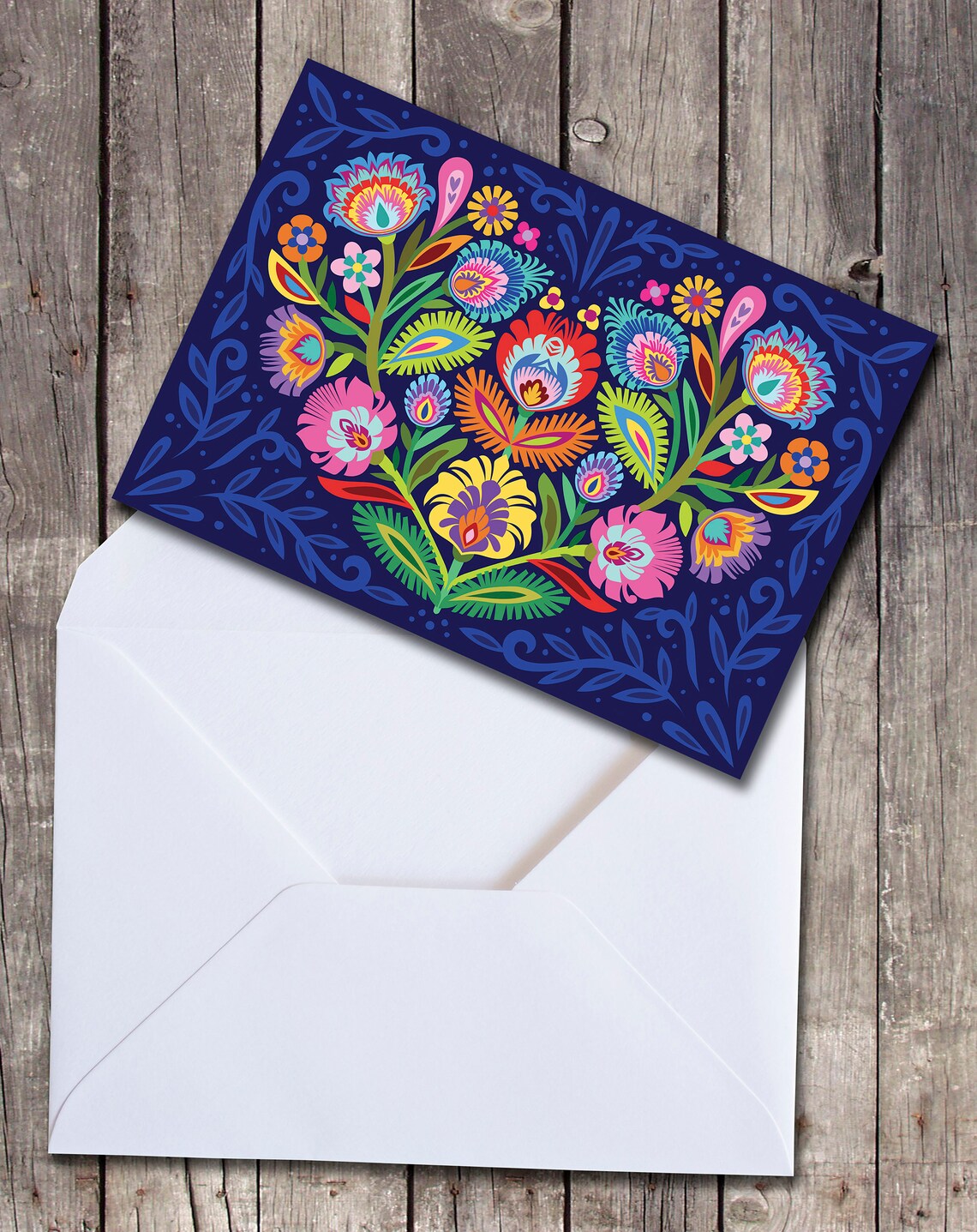 Polish Folk Art Heart Greeting Card. Flowers and Heart - Etsy