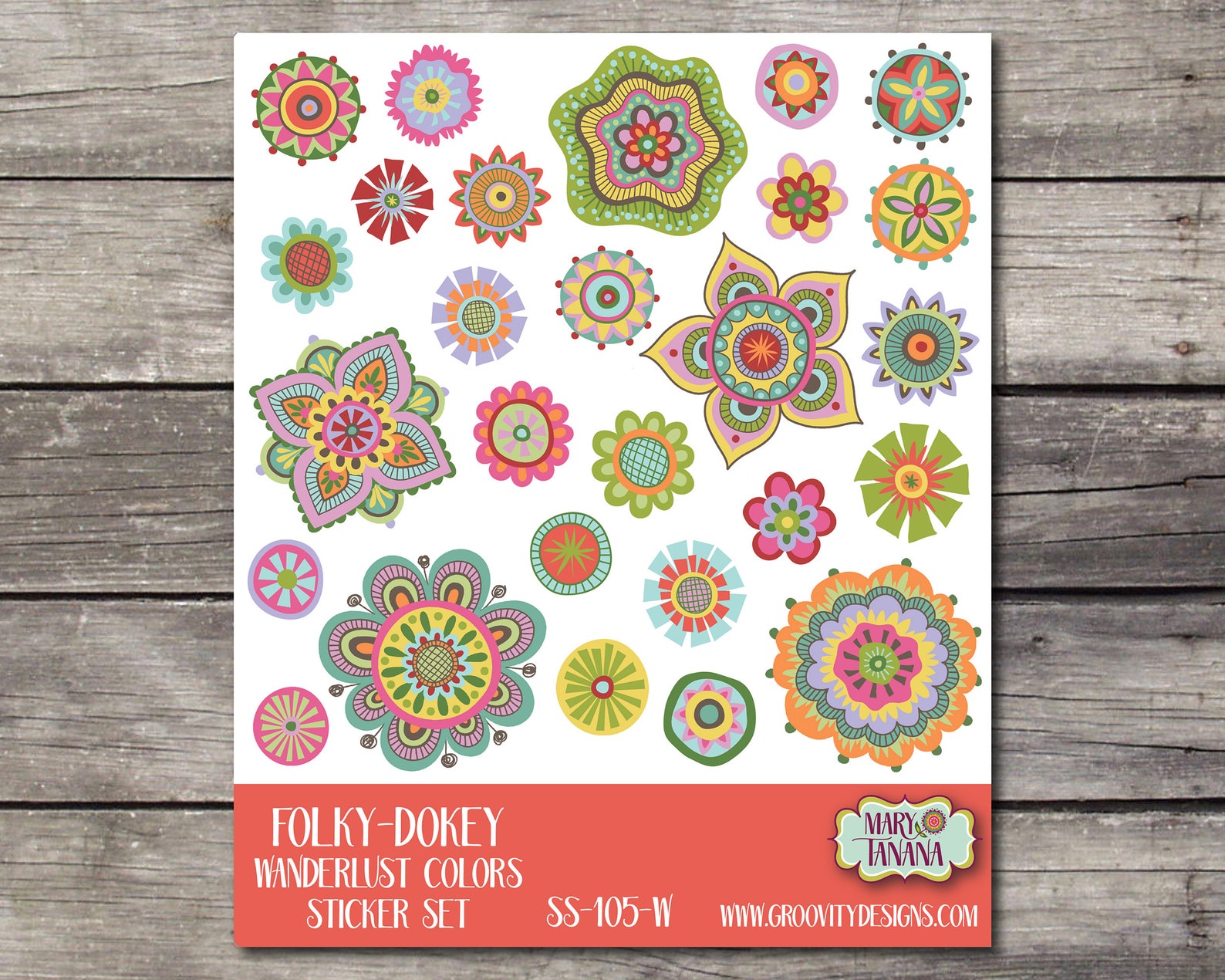 Groovy Folk Flower Stickers Choice of Matte or Gloss Eight Different ...