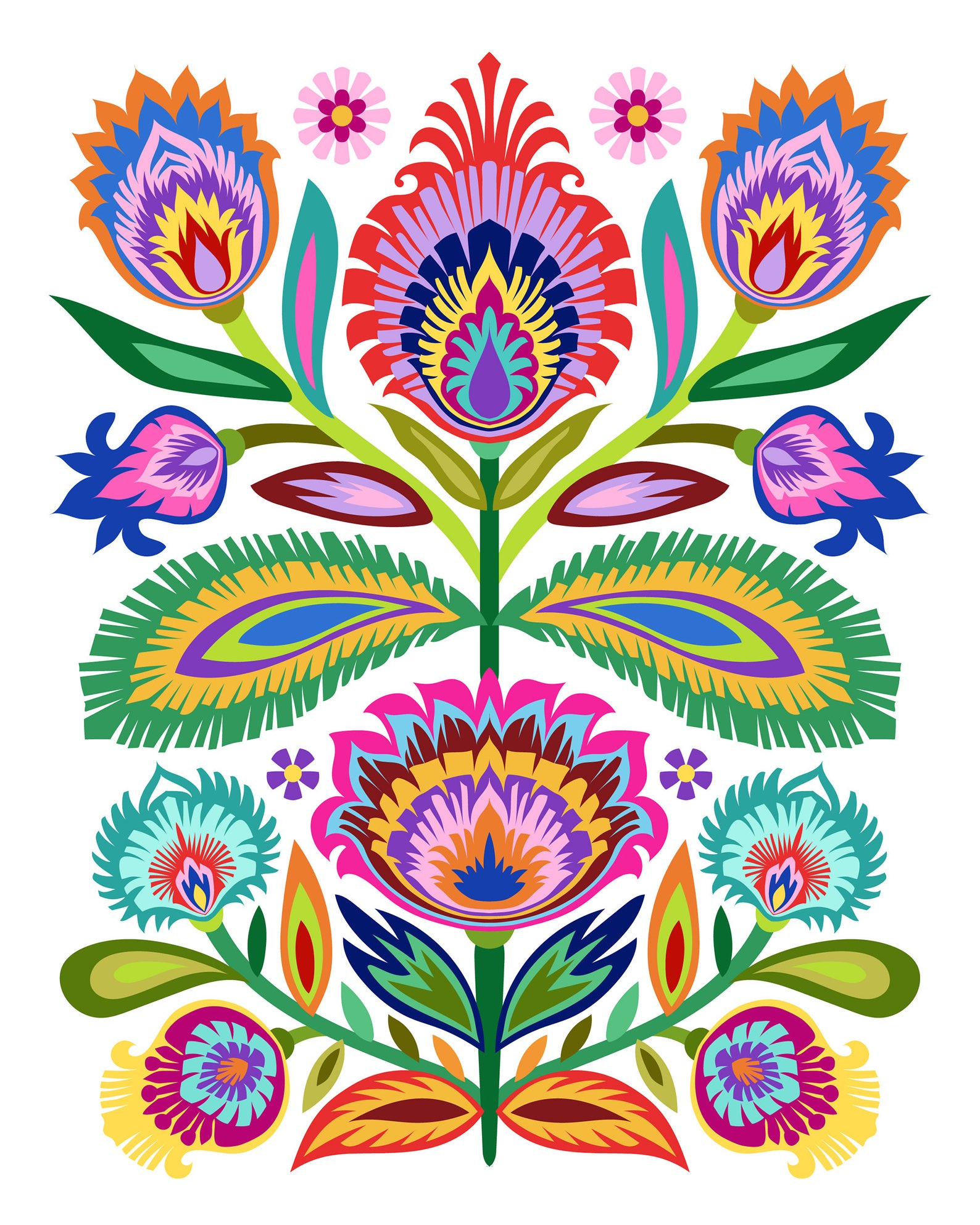 Polish Folk Art. Wycinanki Floral Botanical Folk Art Print. 5 X 7 8 X ...