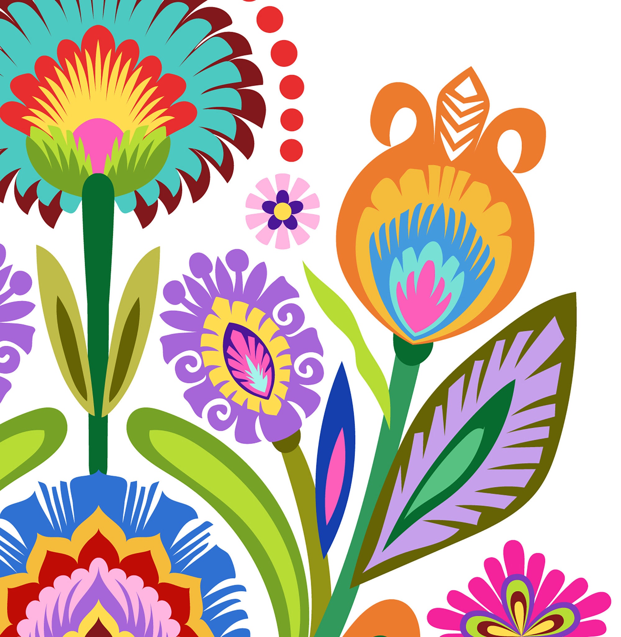 Polish Folk Art Flowers. Floral Wycinanki Botanical Folk Art | Etsy