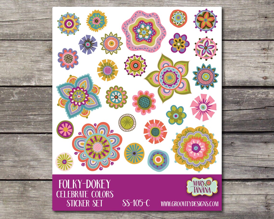 Groovy Folk Flower Stickers Choice of Matte or Gloss Eight Different ...