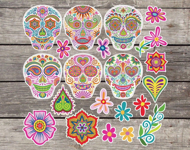 Sugar Skull Sticker Sheets Set of 2 Dia De Los Muertos Day of - Etsy