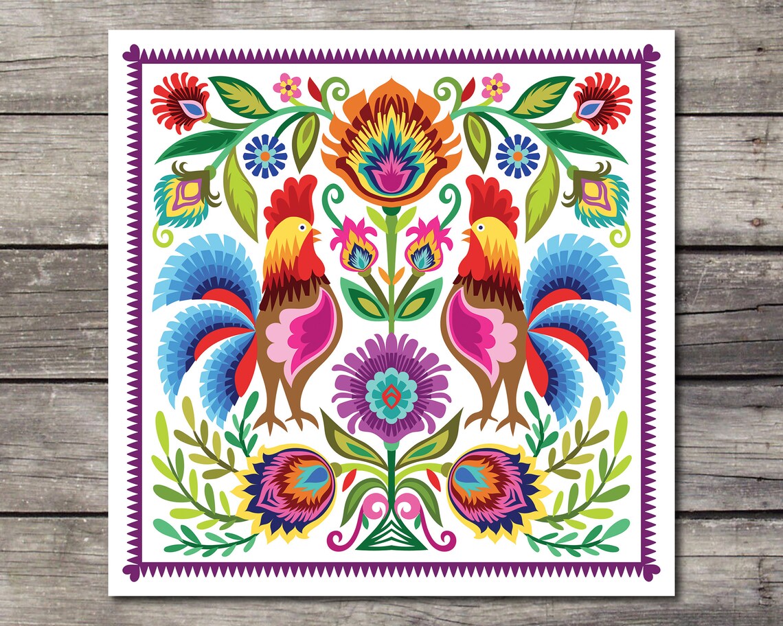 Polish Folk Art Rooster Note Cards. Papercut Style Floral - Etsy